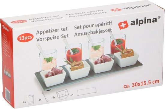 Amuse set 13-delig met serveerblad en vierkante schaaltjes ...
