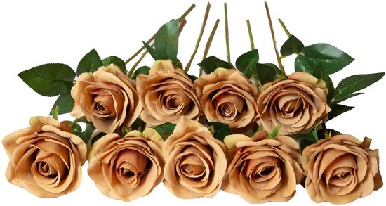 DuHouse 10 stuks kunstmatige toffee rozen nep zijden bloemen enkele ...