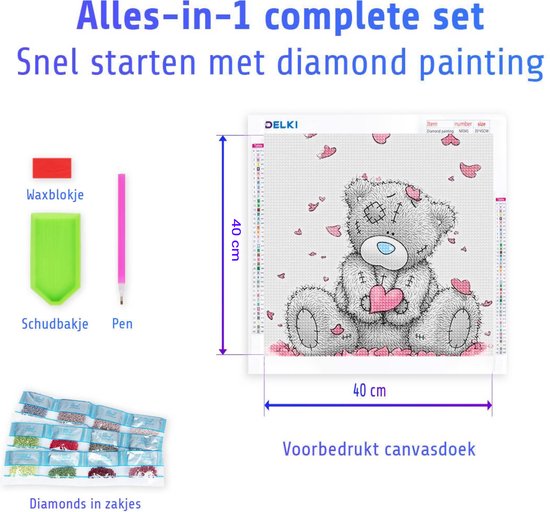 Delki® Diamond Painting Volwassenen Teddybear 3 - 40 kleuren - Vierkant ...