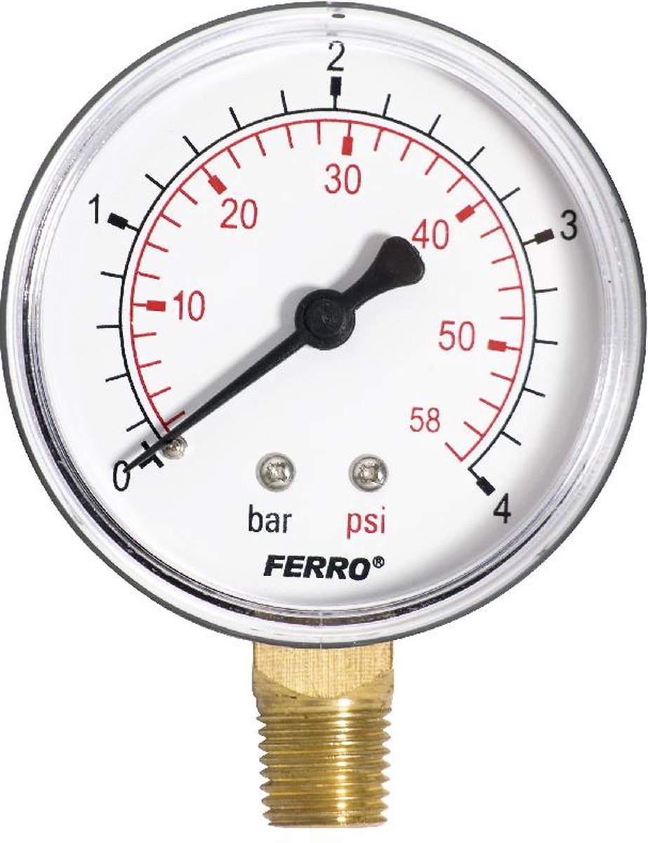 K&W Manometer 50 mm diameter 0-4 bar met 1/8" onder aansluiting ...