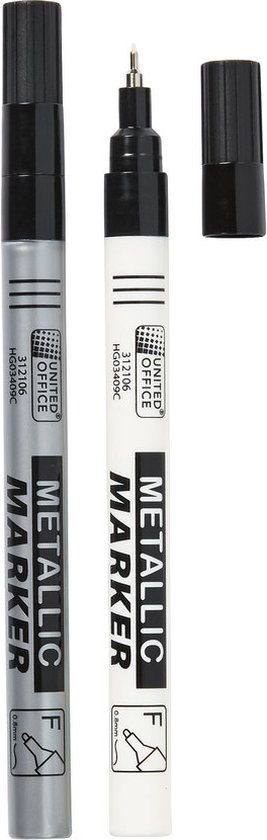 United Office - metalic marker pens - metaal - antraciet zilver en wit ...