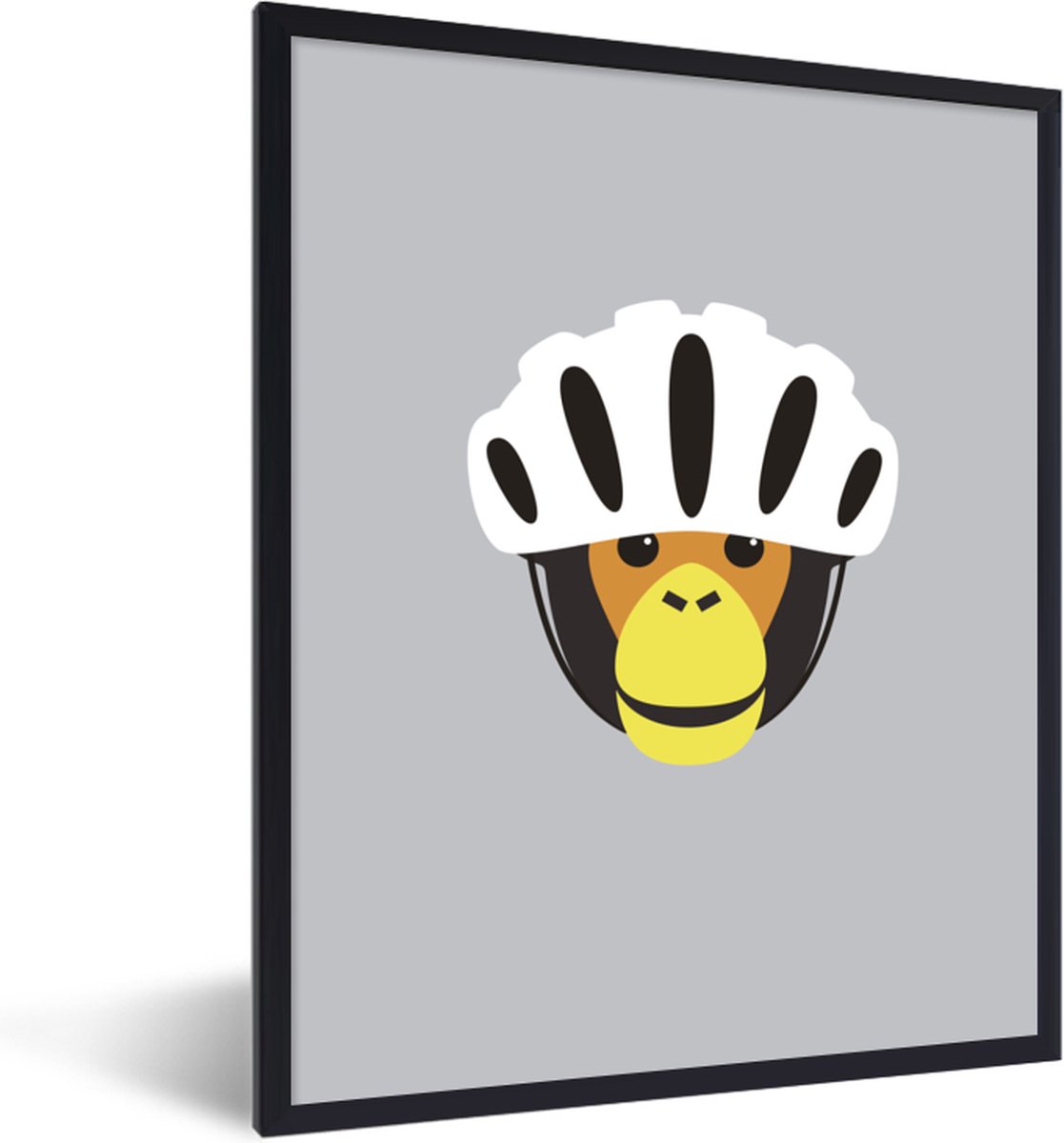Fotolijst incl. Poster - tekening van een aap met een fietshelm - 60x80 ...