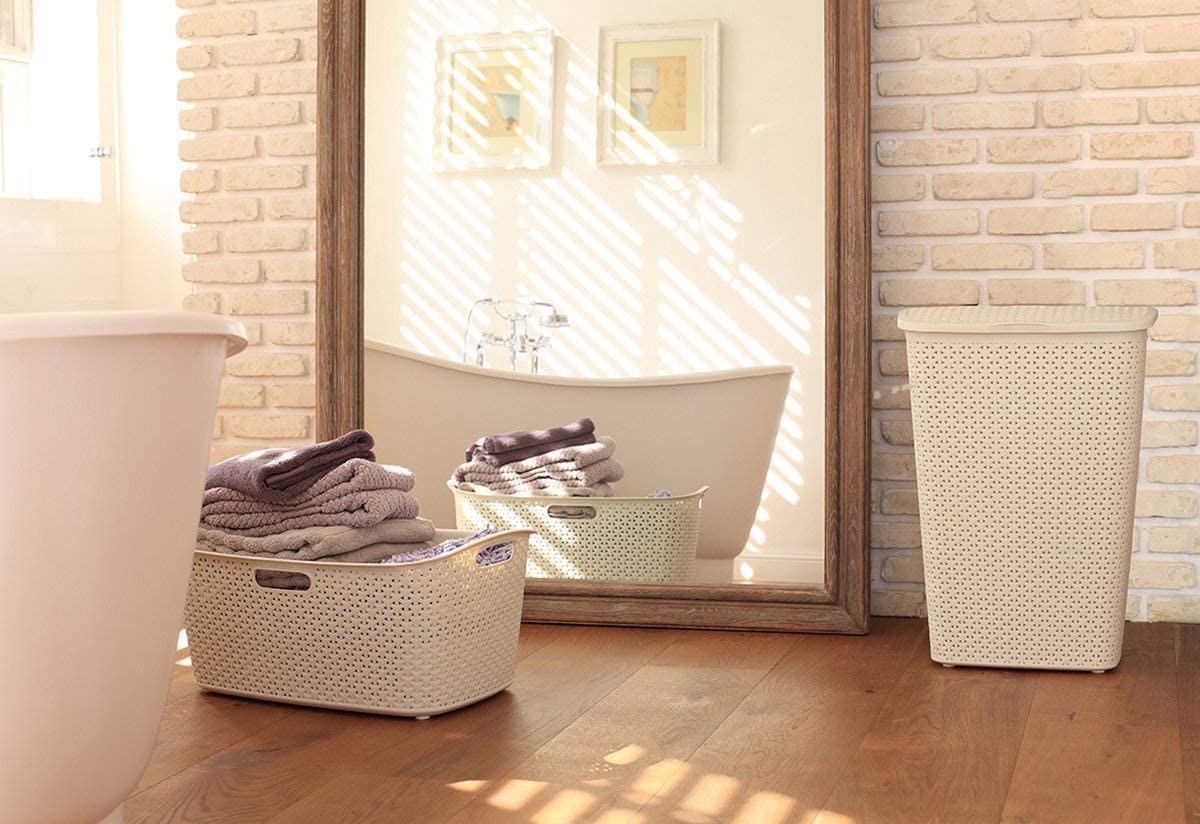 Curver Style Wasmand met deksel - 55L - Vintage White Rattan Style ...