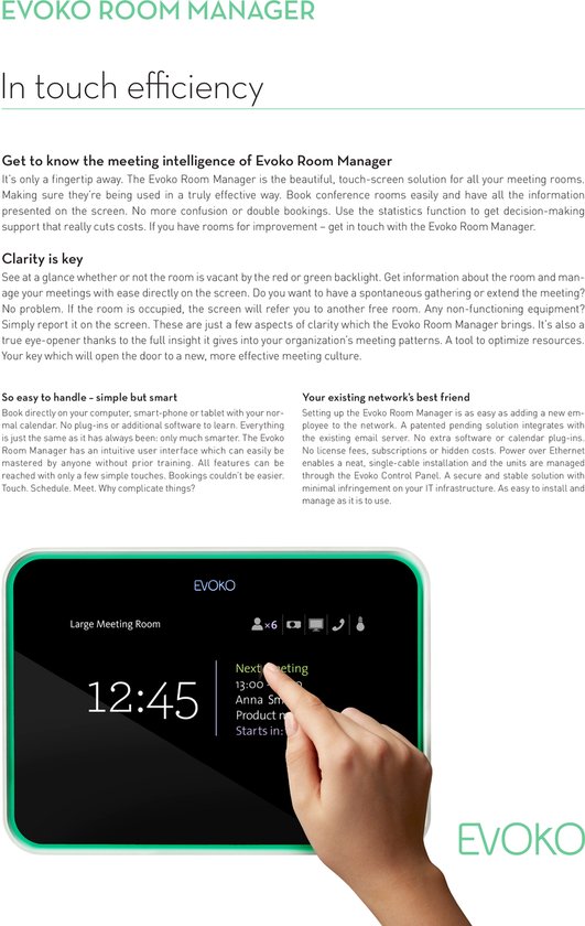 Evoko Room Manager 8'' Tafelblad touch screen-monitor | bol.com