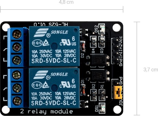 kwmobile 2-kanaals relaismodule - 5V relay board compatibel met Arduino ...