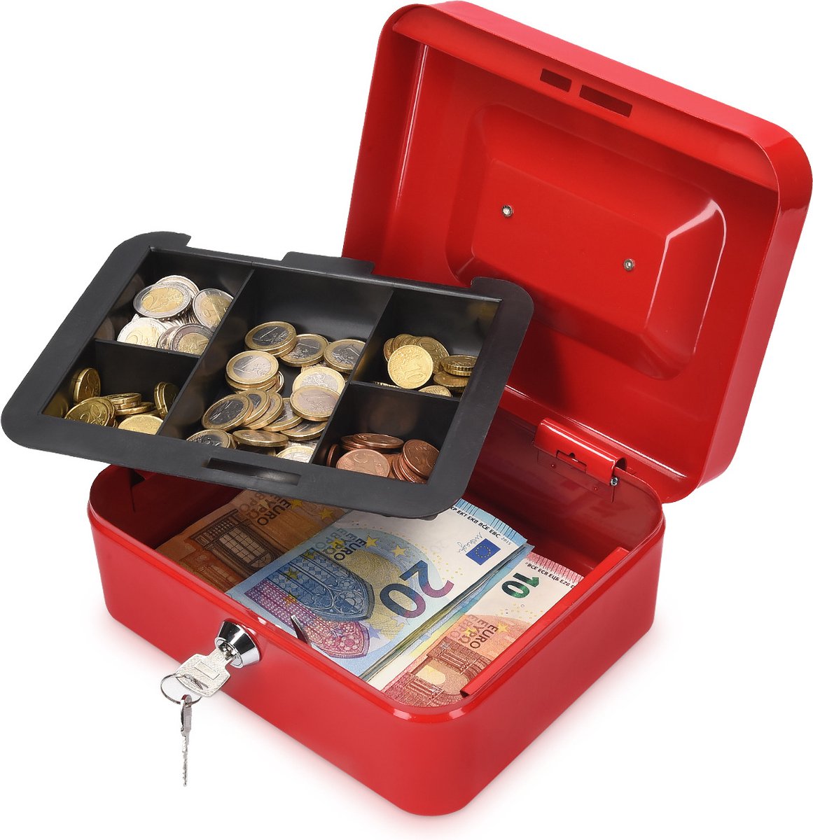 Navaris metalen geldkistje met sleutel - Cash box voor munten en ...