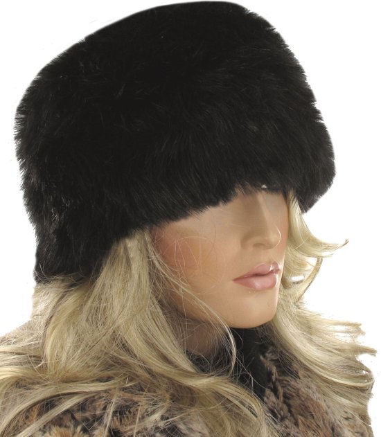Dames warme bontmuts Russische muts fake fur kleur zwart maat S M 55 56 ...