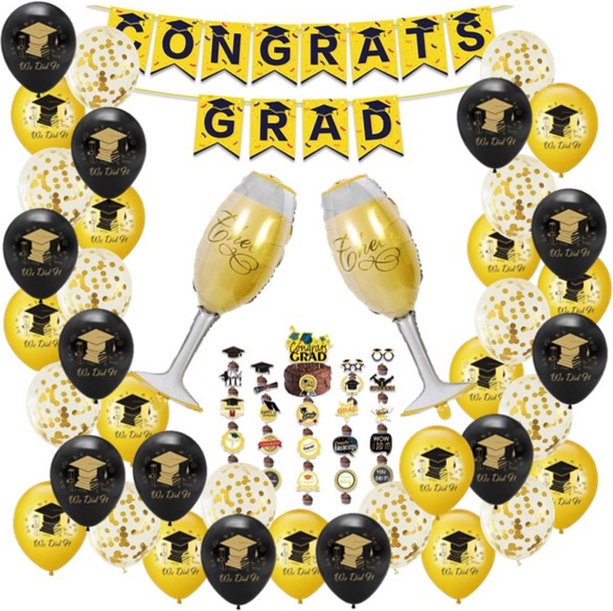 Feestpakket goud 68-delig - Geslaagd versiering - Geslaagd - Graduation ...