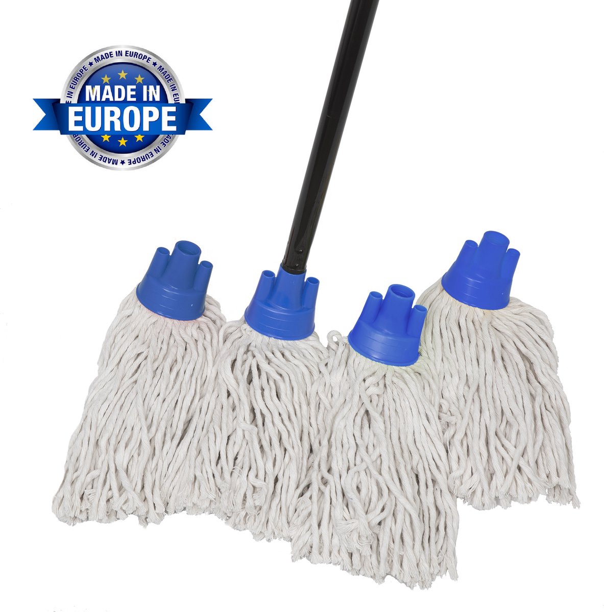 Maus spaanse mop met steel - 4 x dweil blauw en dweilstok - Made in the ...