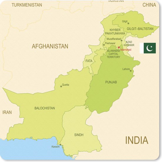 Muismat - tekening van kaart van Pakistan en haar provincies - 20x20 | bol