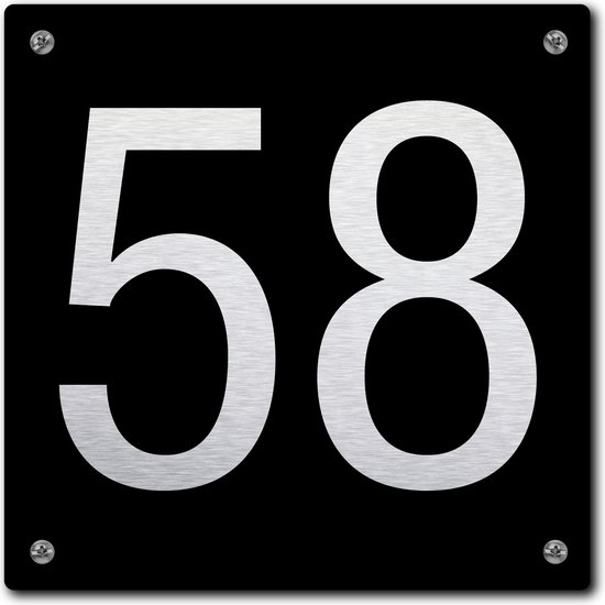Huisnummerbord - huisnummer 58 - zwart - 12 x 12 cm - rvs look ...