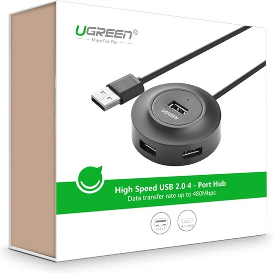 Ugreen USB Hub - 4 USB 2.0 poorten - 1 meter kabel - Micro-USB poort | bol