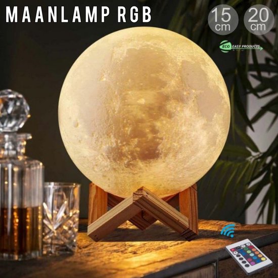 Maan Lamp 3D 20cm - Maan Lamp 3D 15cm - Moon Lamp - Maan led ...