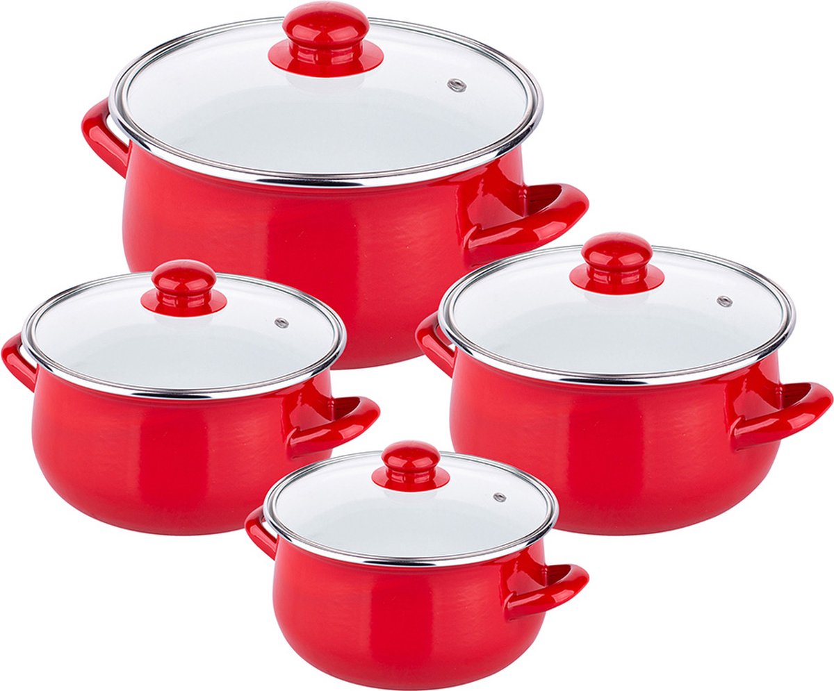 Silesia Klara 8 delige emaille pannenset retro rood - Pannen set voor ...
