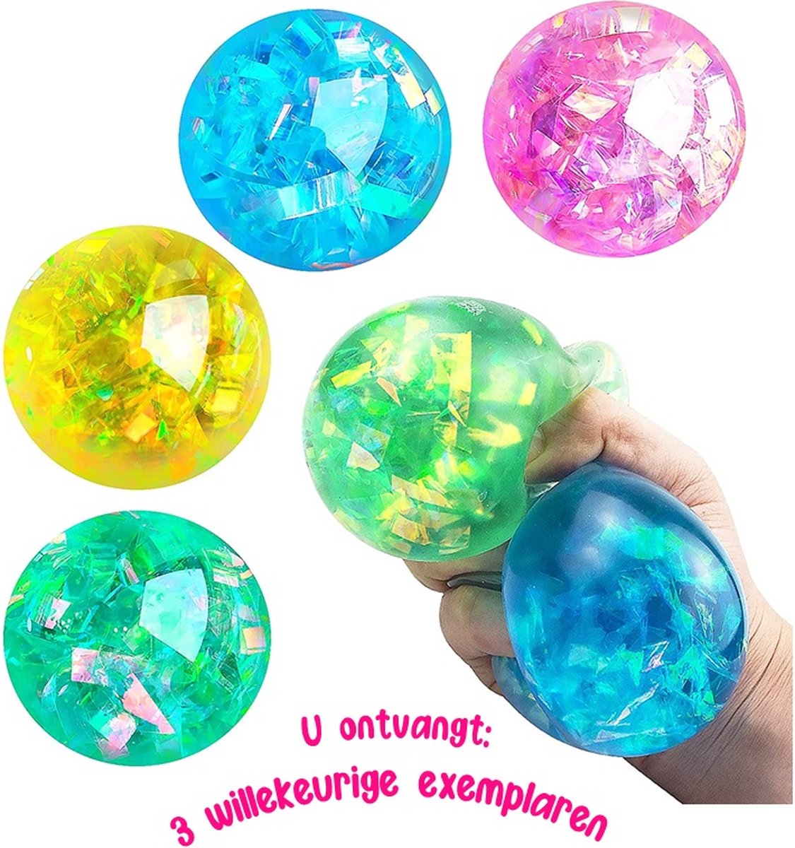 Stressbal met glitters - Knijpbal voor de hand - 3 stuks ...