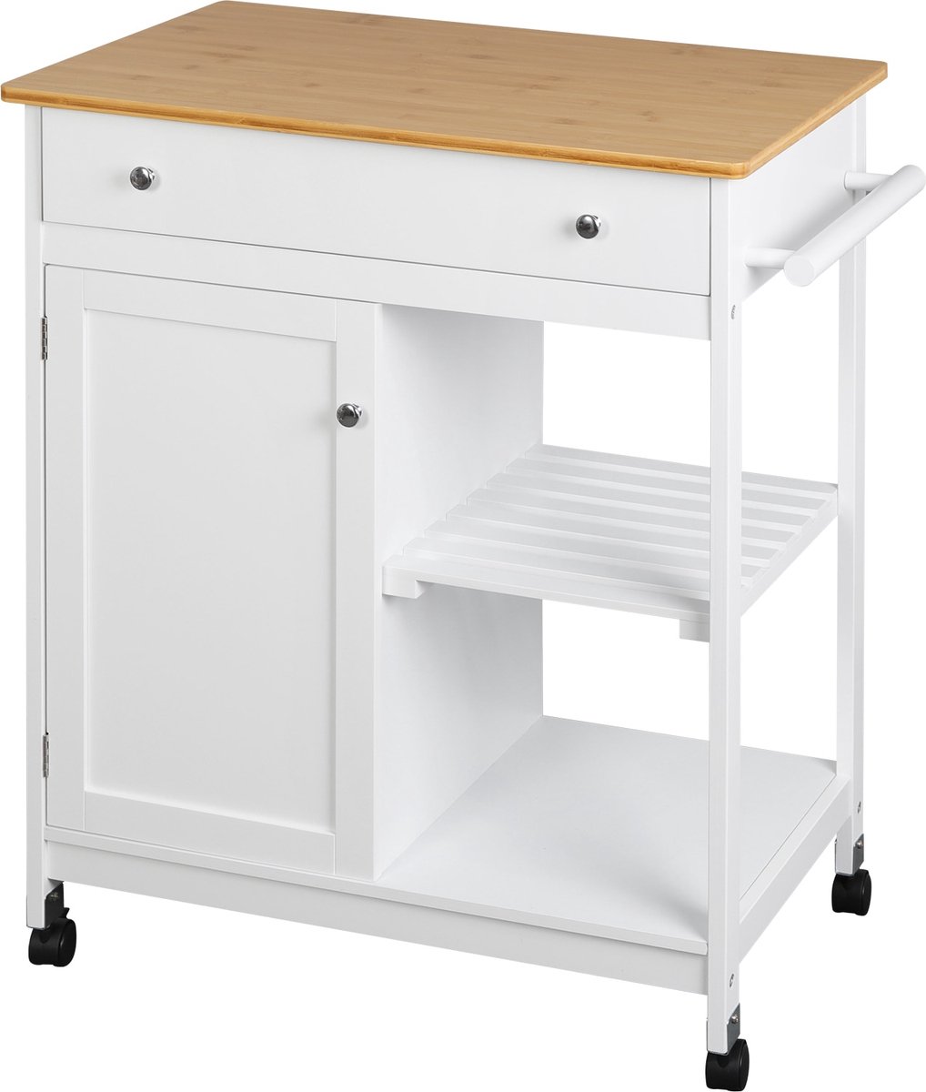 Kamyra® Houten Keukentrolley op Wieltjes - Serveerwagen, Open Kast ...