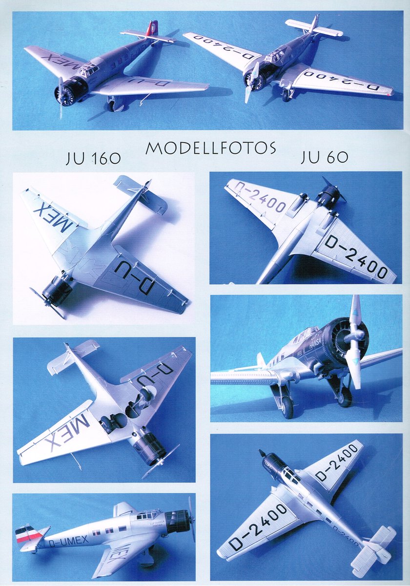 bouwplaat, modelbouw in karton, Vliegtuigen: JU 160 Panther en JU 60 ...