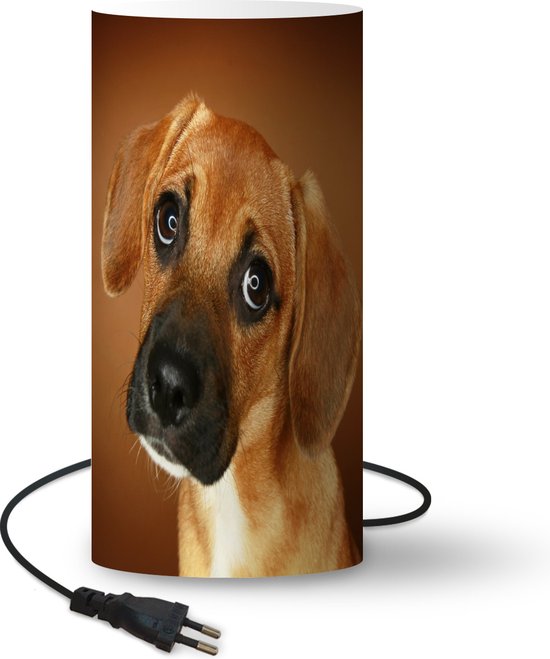 Lampe Beagle - Portrait d'un Beagle brun doré - 33 cm de haut - Ø16 cm ...