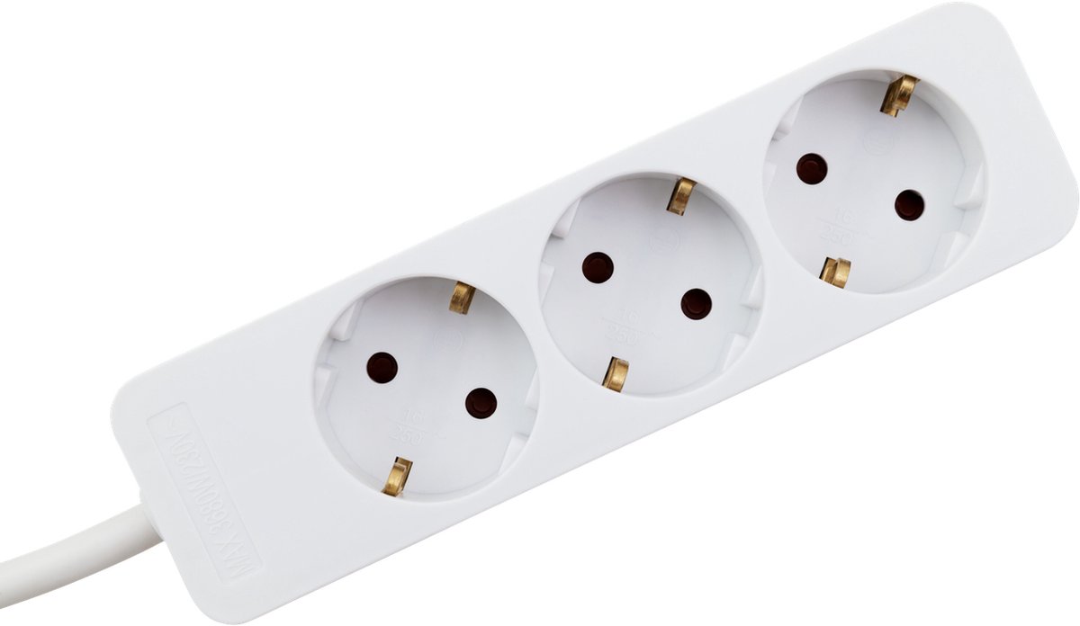 Stekkerdoos met 1,5 meter kabel - Verdeeldoos horizontaal 3-voudig ...