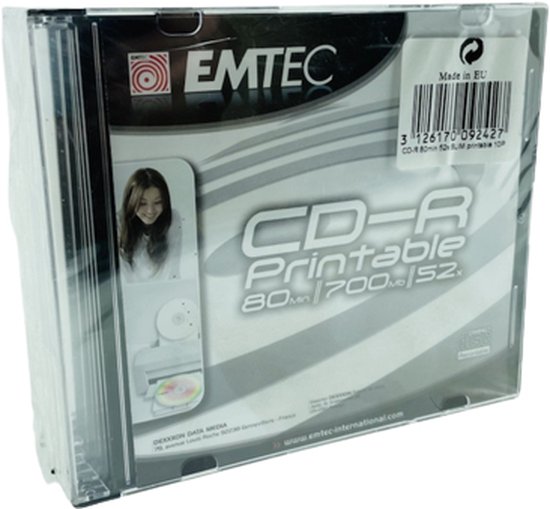 Emtec CD-R 80 min, 52x SLIM printable 10-pack | bol.com