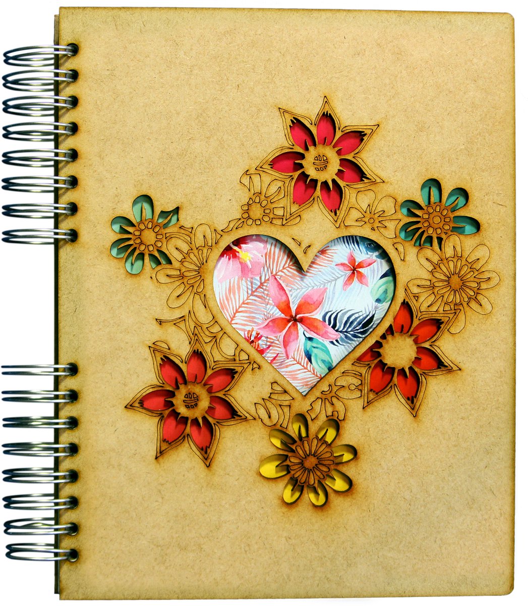 KOMONI - Fotoboek -Plakboek - Houten kaft - 25x28 cm - Hartje | bol.com