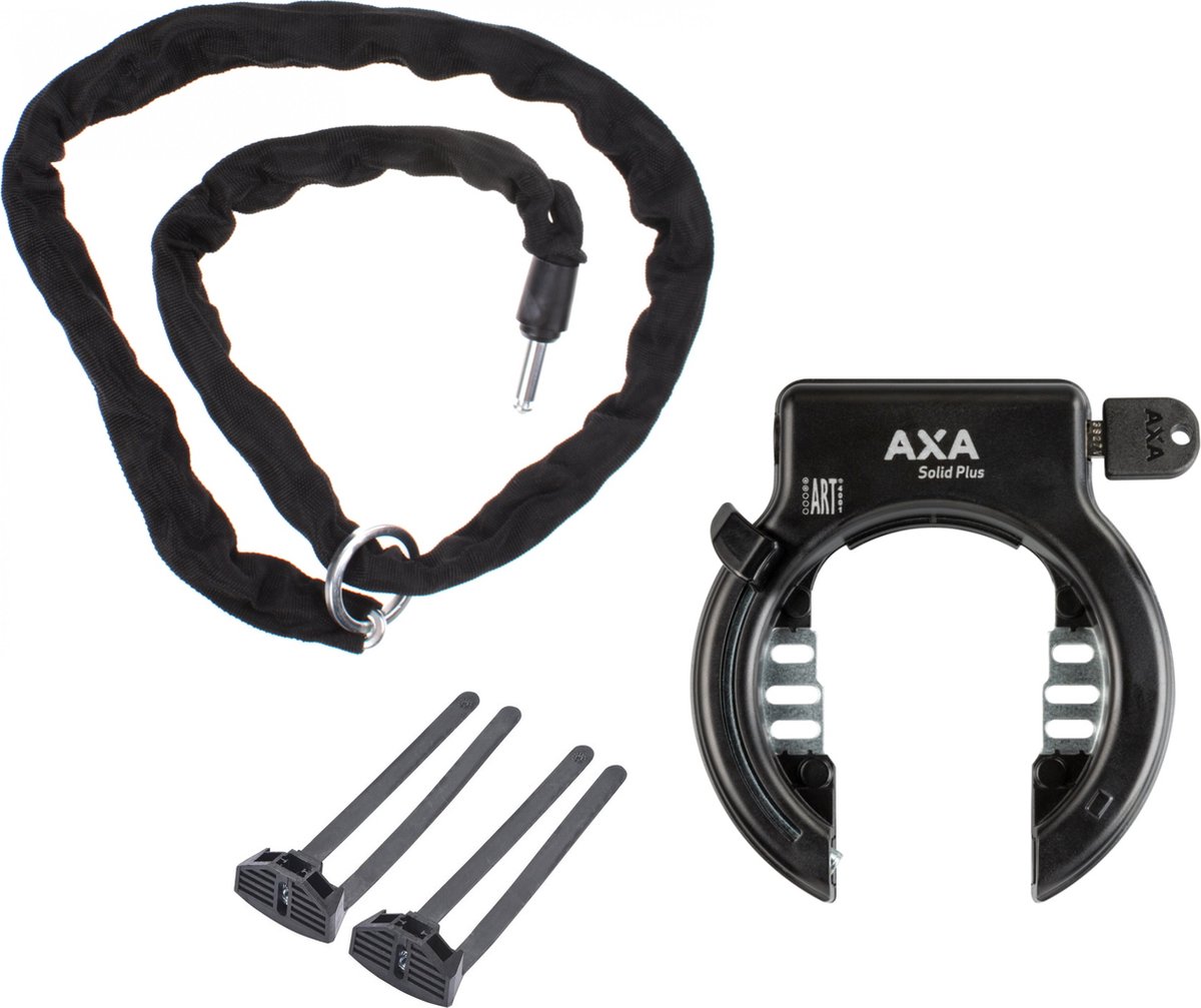 Axa Solid Plus Ringslot ART2 Zwart + Insteekketting 140 cm 5,5 mm Zwart ...