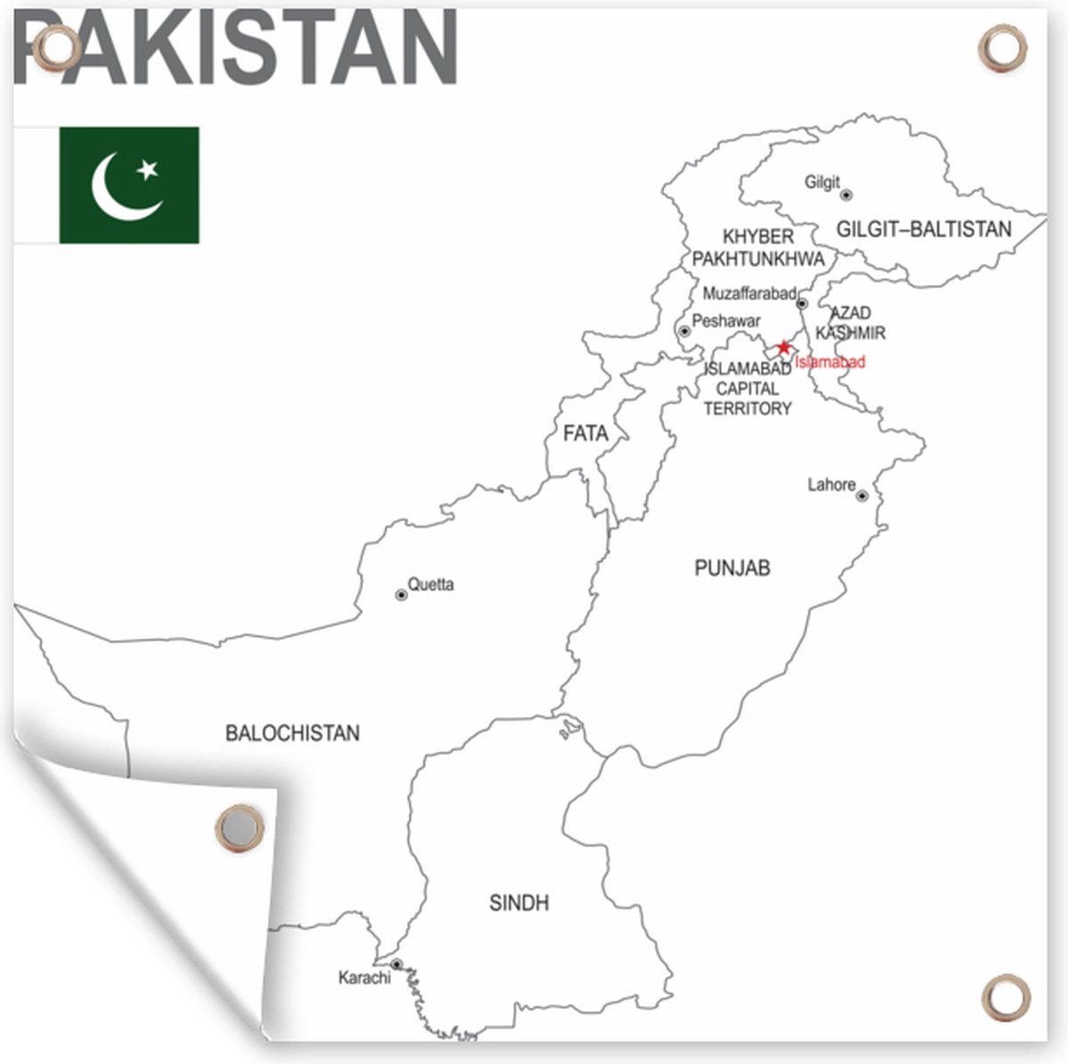 Tuinposters tekening van Pakistan en haar provincies - 50x50 cm | bol.com