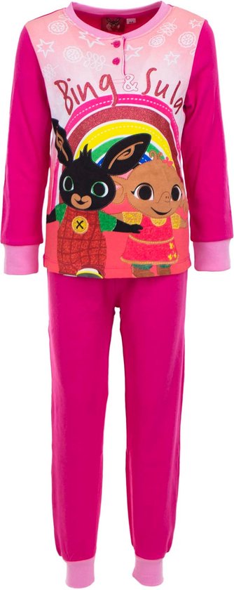 Bing Pyjama Bing en Sula met glitterprint Fuchsia 98 (3A) | bol.com