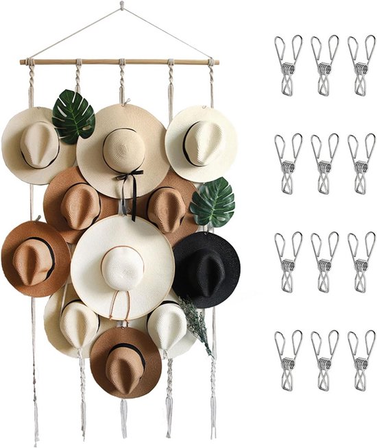 Wandrek voor Hoeden met 12 Clips - Boho Opslag en Display | bol