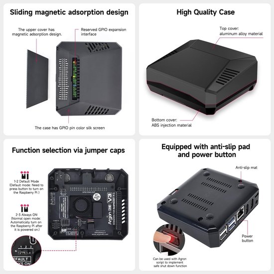 Aluminium Behuizing voor Raspberry Pi 5 met M.2 SSD Slot, Passieve ...