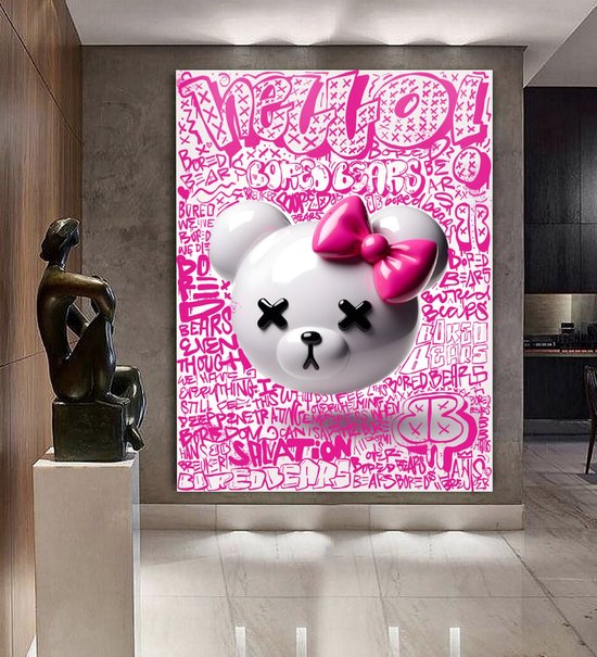 Hello Pink. Bored Bear graff. - Meerdere kleuren - Plexiglas 60 x 80 cm ...