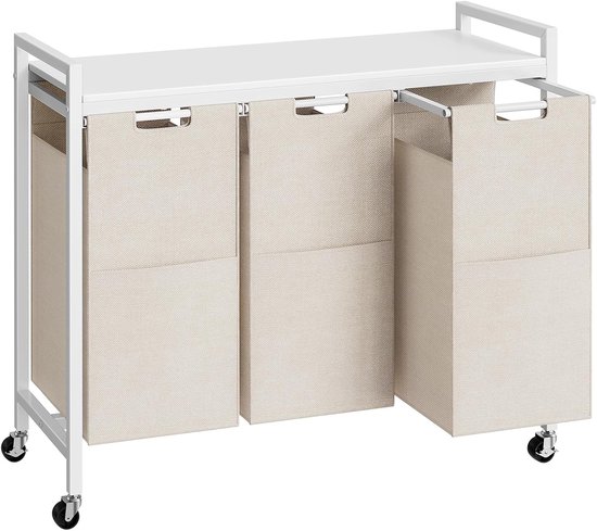 Wasmand 3 vakken, wasverzamelaar met plank, wasmand met wieltjes, 3 x ...
