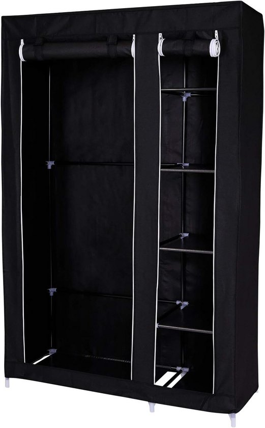 Opvouwbare stoffen kledingkast met kledingstang 175x110x45 cm Zwart ...