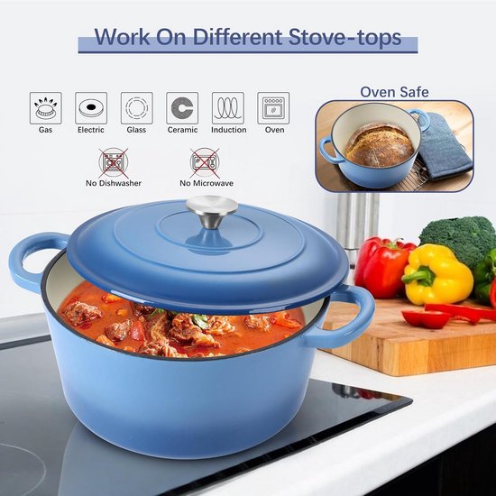 Gietijzeren Hollandse Oven met Deksel 5 Liter Emaille voor Inductie en ...