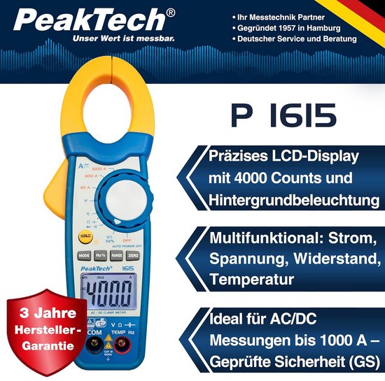 True RMS Stroomtangmeter met Digitale Multimeter Functie 1000 A AC/DC | bol