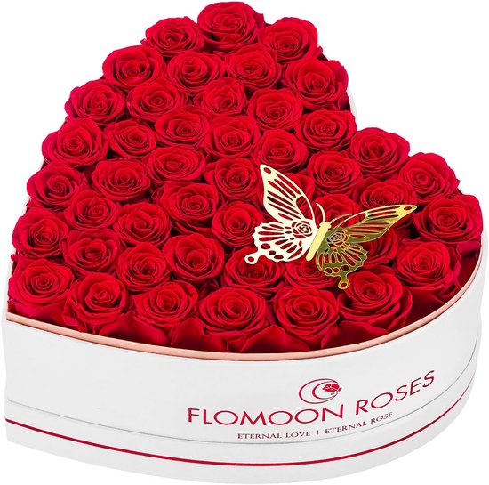 47 Luxe Geconserveerde Rozen in Hartvormige Doos - Eeuwige Bloemen ...