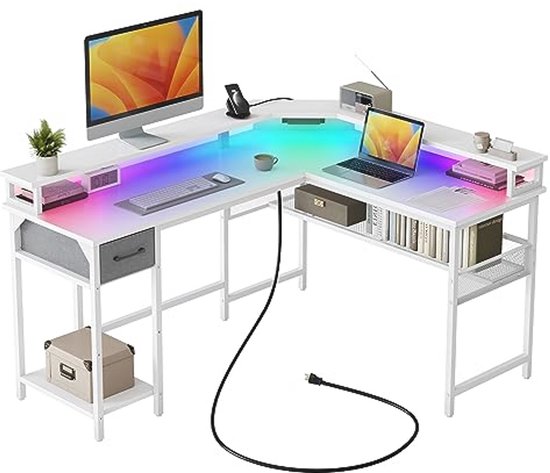 Moderne L-vormige Computer Tafel met LED Verlichting en Stopcontact 148 ...