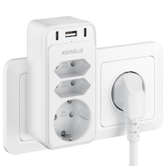 Ruimtebesparend Meervoudig Stopcontact met USB - 3 Geaarde ...