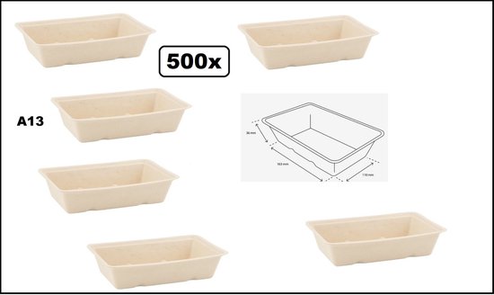 500x Bio Frietbakje A13 100% biologisch afbreekbaar - suikerriet ...