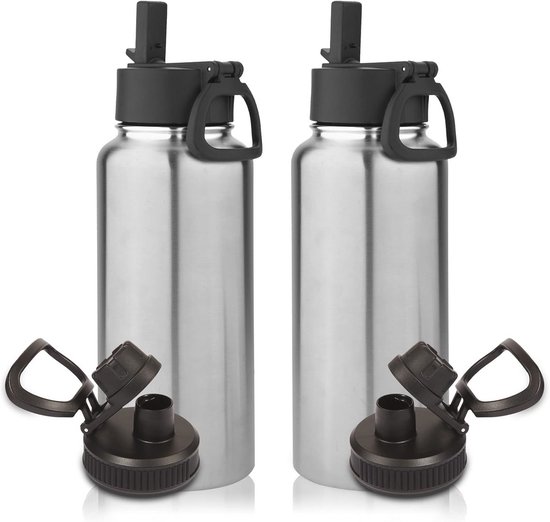 Isolerende Waterflessen 1L 2 Pack met Rietje en Tuitdeksel ...