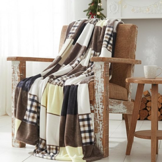 Grote Geruite Plaid Deken in Herfstkleuren Bruin Geel - Super Zachte ...
