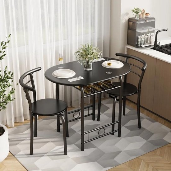 Compact 3-Delige Eetkamerset met Ronde Tafel en 2 Stoelen ...