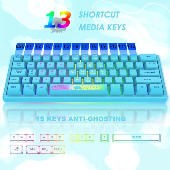 Compact 60% Mechanisch Gaming Toetsenbord UK Layout - RGB Verlicht - 62 ...