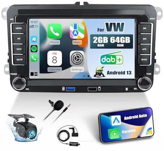 DAB+ Autoradio Android 13 voor VW Golf, Polo, Tiguan en meer - 7 inch ...