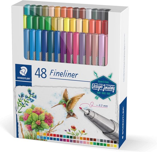 Ergonomische Fineliners met Superfijne Punt - 48 Kleuren in Kartonnen ...