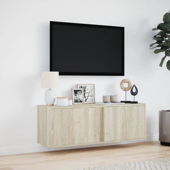 TV Wandelement met LED Verlichting 100x31x35cm Sonoma Eiken - Wandkast ...