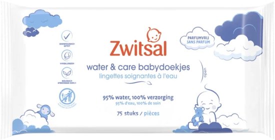 Zwitsal 0% Parfum - Babyverzorging - Babydoekjes Water & Care - 75 ...