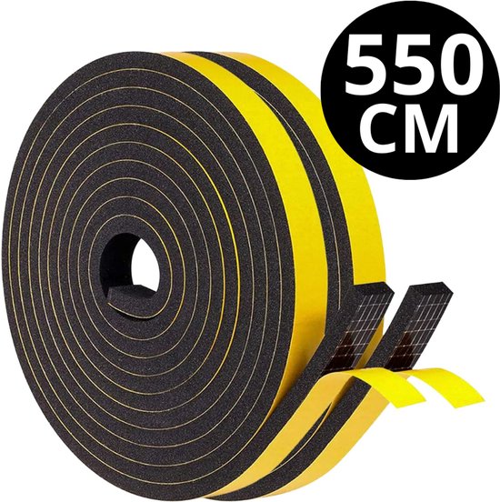 Tochtlint 550 cm – Tochtband – Zwart – Zelfklevend – 9 mm x 4 mm – Voor ...