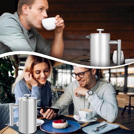 Koffiezetapparaat French Press 1 Liter - Dubbelwandig Roestvrij Staal ...