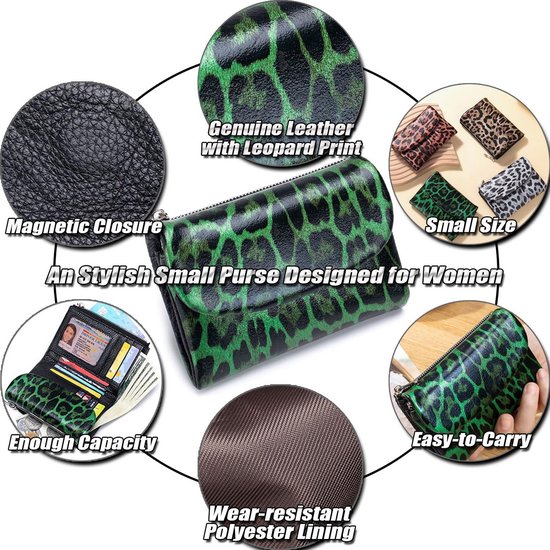 Dames Portemonnee Echt Leer Drievoudig met Luipaardprint en RFID ...